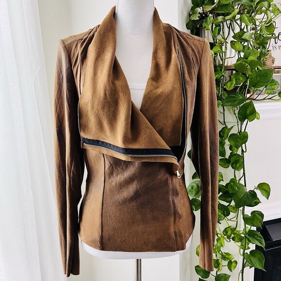 Zara | Tops | Zara Woman Brown Super Soft Vegan Suede Side Zip Moto ...